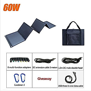 Solar Panels 60W Portable Solar Charger Foldable Solar Panel with USB Dc Port Waterproof for Travel Camping Garden USB Devices