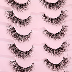 Eyelashes 3D Cat Eye Lashes Natural Look Messy Fluttery Clear Band Lashes Fluffy Faux Mink Eyelashes Wispy Lashes Strip Curly False Lashes Pack 7 Pairs by Zenotti