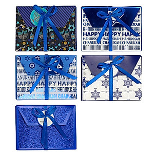 Iconikal Hanukkah Foil and Ribbon Embellished Gift Card Boxes, Set of 9