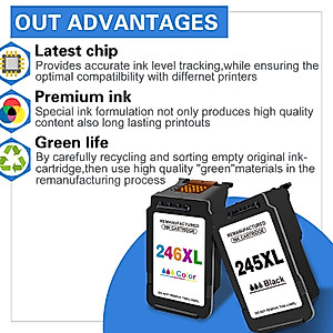 JONITY Remanufactured Ink Cartridges 245 XL and 246 XL Replacement for Canon 245 & 246 PG 245XL CL 246XL for Canon PIXMA MX492 MX490 MG2920 MG2922 MG2420 IP2820 Printer (1 Black 1 Tri-Color)