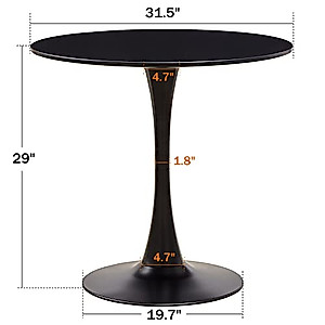 Round Dining Table Small Black Kitchen Table 31.5" in Tulip Design Modern Pedestal Table for Small Space Dining Room 2 to 4 Person