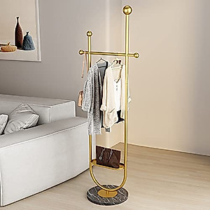 FJANKUI Metal Coat Rack Standing, Modern Floor Freestanding Coat Hanger Rack with Marble Base and Shelves, for Bedroom, Living room, Hallway, Entryway, Office and Shop (Gold)