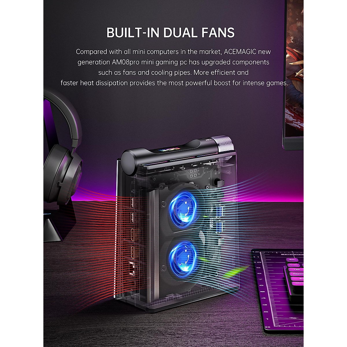 ACEMAGICIAN [Mini Gaming PC] Mini Computers Ryzen 9 6900HX[up to 4.9Ghz], 32GB DDR5 512GB NVMe SSD Mini PC with AMD Radeon 680M, RGB Lights/WiFi6/BT5.2/Dual Channel/3 Modes Mini Desktop