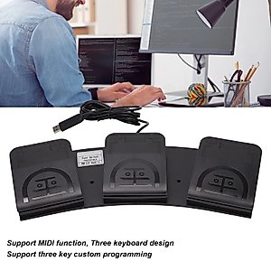 GOWENIC PC USB Triple Foot Switch Pedal, USB Triple Foot Pedal Three Program Computer Keyboard Mouse Game Action HID, for Playing Games, Black