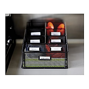 Safco Products 3291BL Onyx Mesh Condiment Carton Organizer | 7 Compartments | Break Room, Classroom Supply Organizer | Steel Metal Mesh | Includes Labels | Black