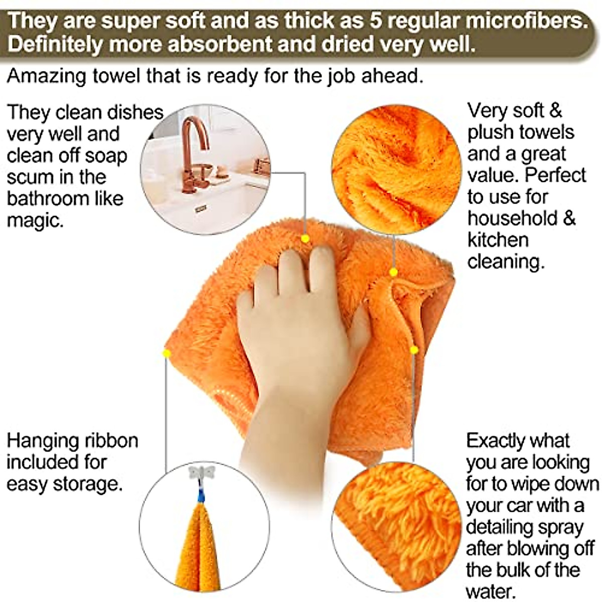 SUPERWASH PLUS Microfiber Towel for Cars Detailing Wash Polishing, Super Absorbent Premium Plush Microfiber Cloth for Household Cleaning, 16 x 14 in - 3 Pack