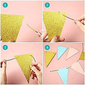 45 Pieces Gender Reveal Banner Garland Glitter Pink Blue Gold Triangle Pennant Flag Mint Coral Banner for Gender Reveal Party Baby Shower Wedding Birthday Party Decoration