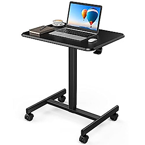 SMUG Mobile Rolling Laptop Cart Pneumatic Adjustable Height from 28" to 33" Sit Stand Computer Desk with Lockable Wheels for Home Office, Black, 25.7in