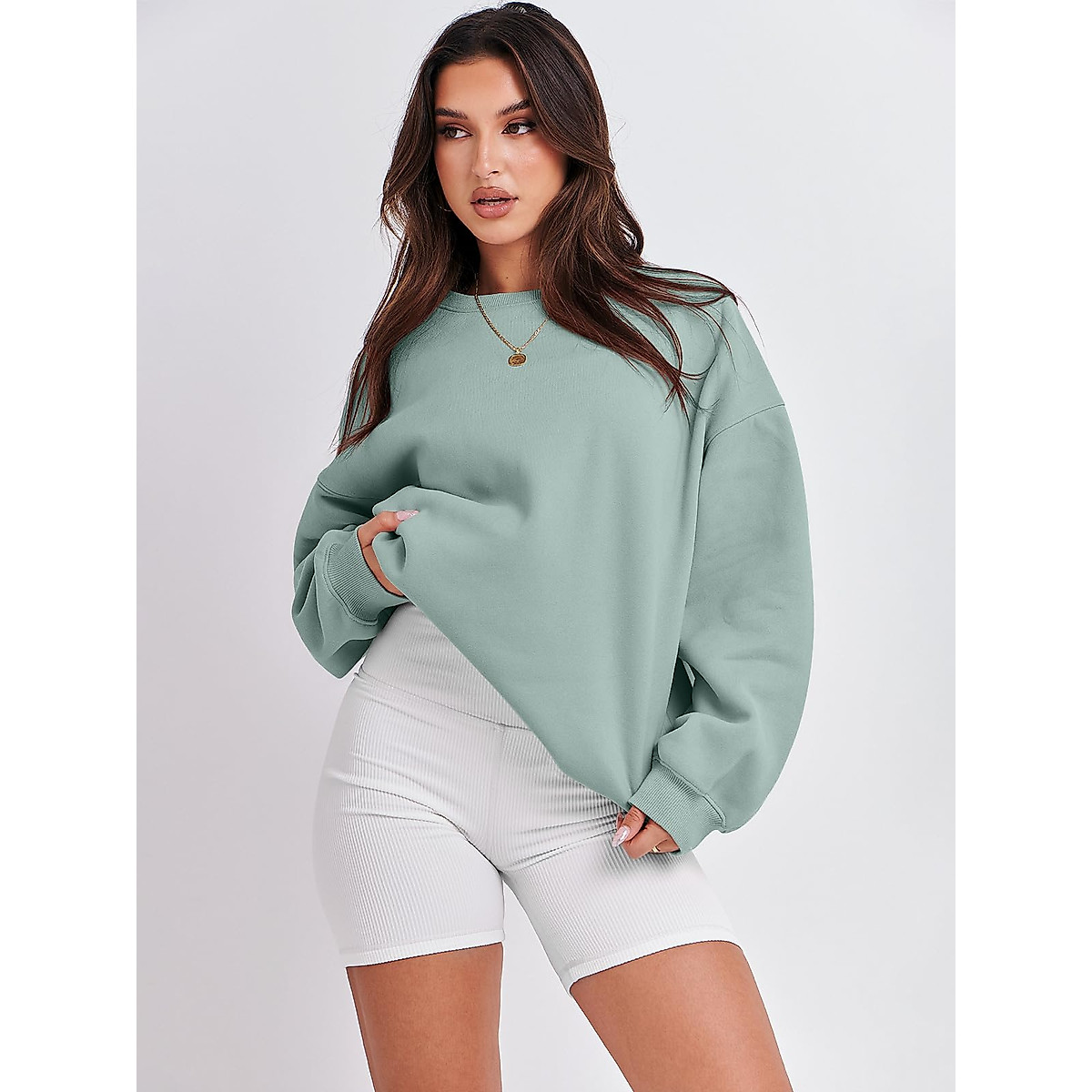 ANRABESS Sweatshirt for Women Oversized Crewneck Hoodies Fleece Casual Pullover Top Fall Fashion Outfits Clothes 2025 A1019 light green Small