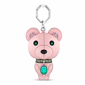 SWAROVSKI Icons Stainless Steel 3D Key Ring, Kris Bear Character with Pink Leather and Bright Green Crystals, Part of The Swarovski Icons Collection