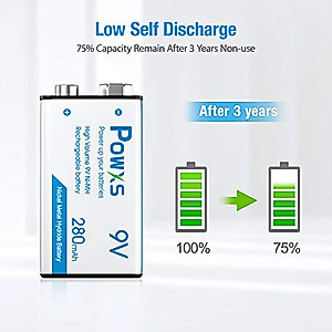 POWXS Rechargeable 9v Batteries with Charger, 2 Count High Performance NIMH 9 Volt Rechargeable Battery for Smoke Alarms Guitar Cameras Toys and More