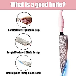 Kitchen Knives Set,7 Pcs Knife Block Set with Heart Acrylic Knives Holder Block,Non-stick Stainless Steel Cooking Knives Sets for Chef Cooking Cutting (Pink02)