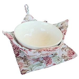 CUSHYSTORE 2X Bowl Cozy Pot Holder Canvas Holders Heat and Cold Resistant Anti-Scalding Protector (Pink Rose Garden), 7.5''x7.5''x4''