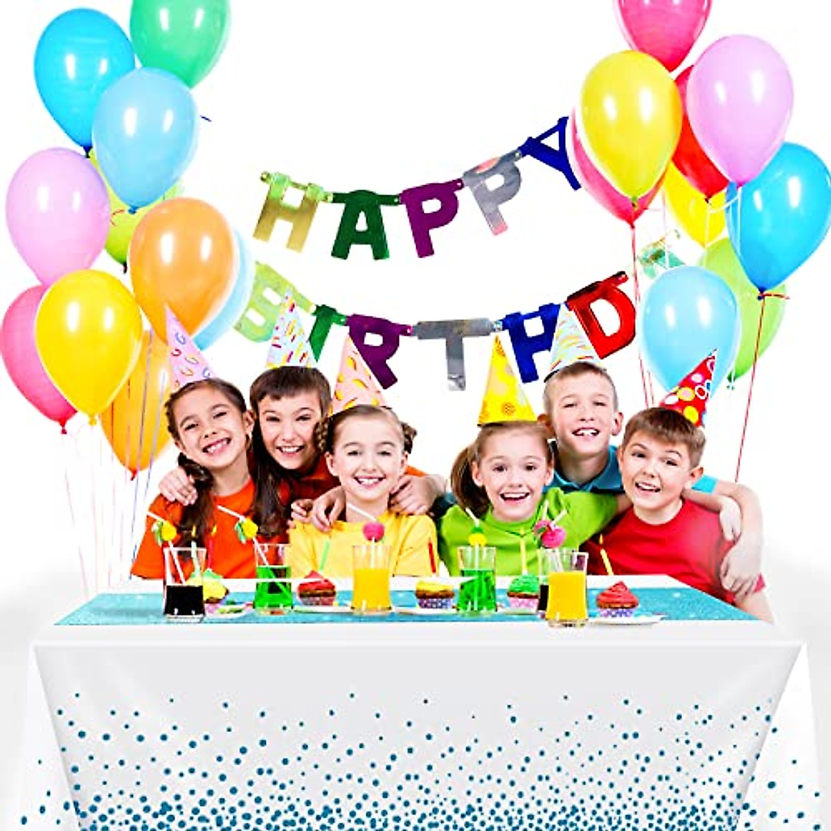 FGSAEOR Blue Tablecloth, 12x108inch Sequins Table Runners and 54x108inch Plastic Table Cloths for Party Decorations, Sparkling Party Supplies Table Cover for Indoor Outdoor Parties