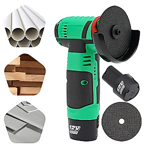 HuaShuani Cordless Angle Grinder, Rechargeable Electric Cutting Machine Angle Grinder, 12V Mini Portable Brushless 19500RMP, 2 Batteries, for Plastic/Pipe/Drywall Cutting and Grinding, Green