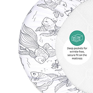 TansyPanda Bassinet Sheets for Baby Delight Snuggle Nest, Chicco LullaGo, Snoo Smart, Fisher Price, 4PC, 30 x 18 Inch, Ultra Soft, Breathable, Snug Fit, Unisex Boys Girls, Gray White (Ocean Fish)