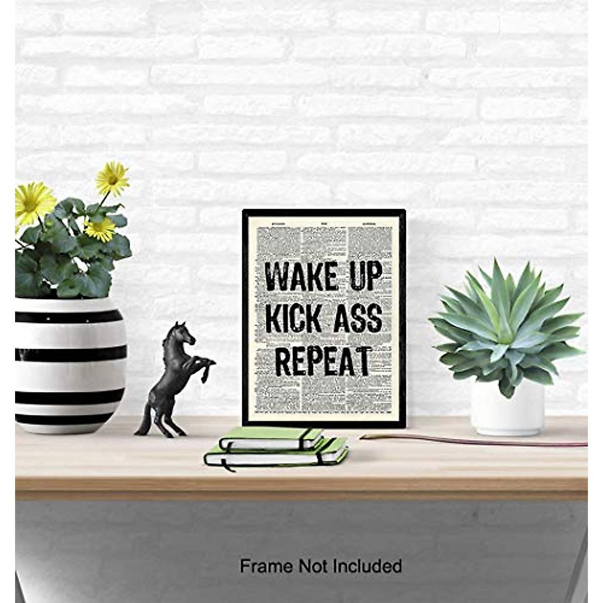 Motivational Wake Up Dictionary Art, Wall Decor Picture - 8x10 Upcycled Home Decoration Poster Print for Office, Apartment, Living Room, Gym, Studio - Inspirational Gift for Entrepreneur, Athlete