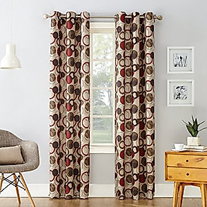 No. 918 Celestial Celestial Print Semi-Sheer Grommet Curtain Panel, 48" x 84", Paprika