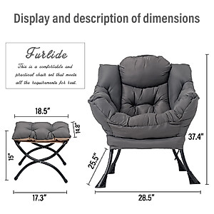 Lazy Chair with Ottoman, Modern Chair with Folding Footrest, Lounge Accent Chair, Comfortable Reading Chair, Oversized Armchairs for Bedroom, Study, Living Room, Courtyard (Dark Grey)