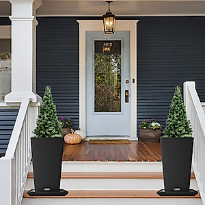 Elevens Tall Planters 27 Inch Tapered Square Planters Garden Flower Pots,Indoor/Outdoor Planter with Tray, Large Planter for Patio Black-2 Pack