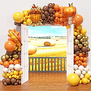 Fall Thanksgiving Balloon Arch Kit Orange Yellow Brown Balloons with Pumpkin Acorn Foil Balloons for Fall Thanksgiving Autumn Harvest Baby Shower Friendsgiving Turkey Party Decorations