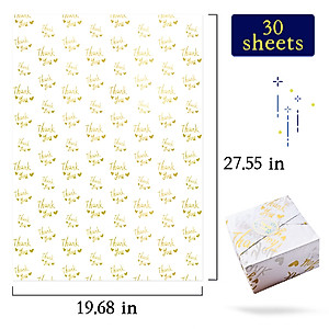 MR FIVE 30 Sheets White with Gold Thank You Tissue Paper Bulk,20" x 28",Thank You Tissue Paper for Packaging,Gift Bags,Gold Gift Wrapping Tissue for Graduation,Birthday,Thanksgiving