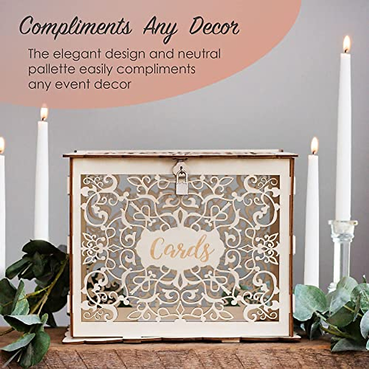 J&A Homes Wedding Card Box with 3 Lock Styles - Large Reception Envelope Money Box for Wooden Decorations - Keepsake Gift Boxes with Lock for Wedding, Baby Shower, Graduation, Anniversary (Rustic)