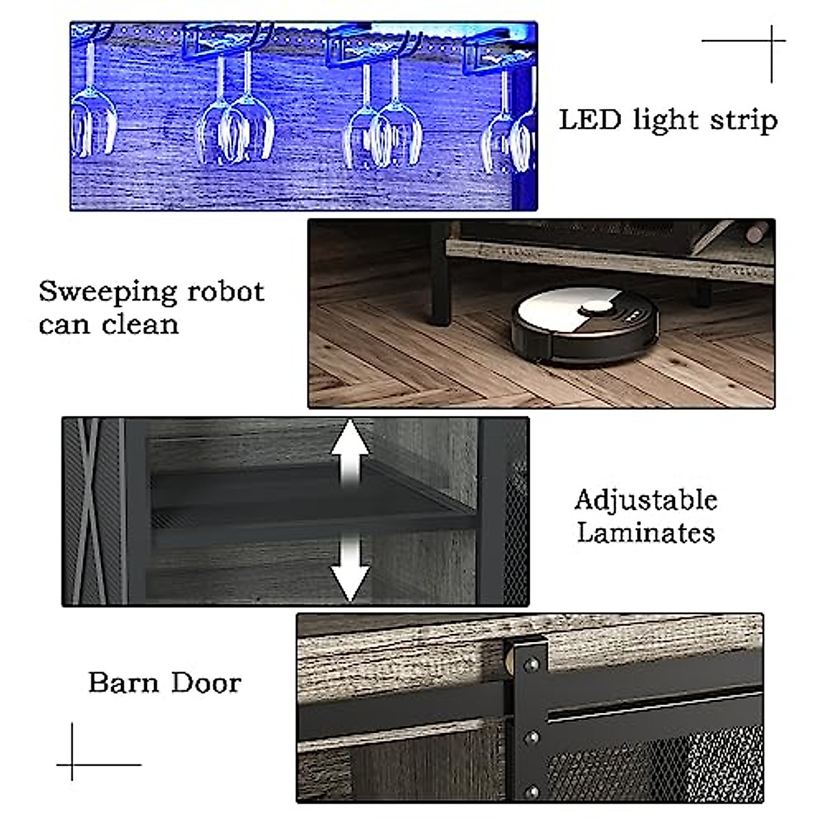 QNICE 71" LED Lights Industrial Bar (Rustic Oak-CB004)
