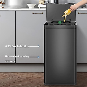 Garbage Recycling Bin Smart Induction Trash Can 13 Gallon Stainless Steel Automatic Trash Can Large Metal Indoor Trash Can with Lid, Powered by Batteries (not Included) Kitchen Trash Can ( Color : Gol