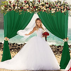 MODFUNS Emerald Green Curtains Backdrop 10x10FT 2 Panels Chiffon Fabric Curtain for Bridal Sheer Backdrop Curtains for Reception Prom Sheer Wedding Curtain Backdrop for Party Receprtion Window Drapes