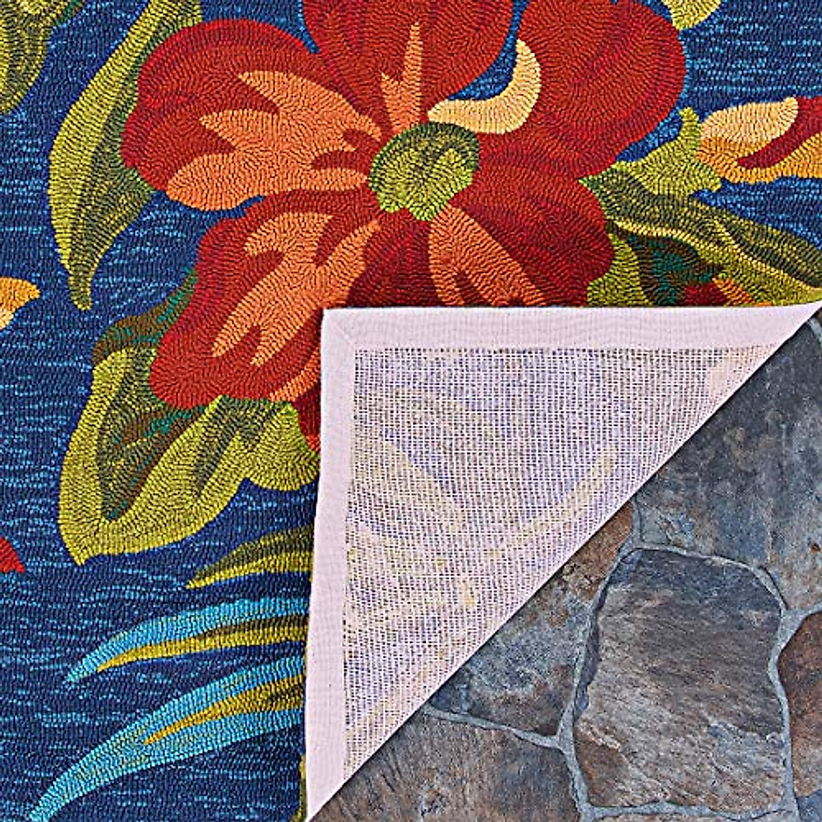 Couristan Covington Tropical Orchid Indoor/Outdoor Area Rug, 5'6" x 8', Azure/Forest Green/Red