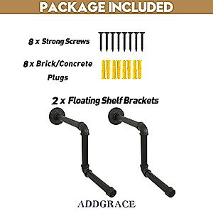 AddGrace Pipe Clothing Rack 2Pack 18Inch Detachable Garment Rack DIY Wall Mounted Industrial Pipe Clothing Hanging Rack for Home and Clothing Store (Black) 46cm