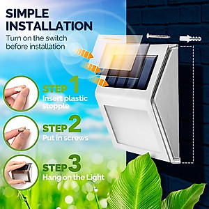 GIGALUMI 12 Pack Solar Deck Lights,3 LED Solar Stair Lights,Outdoor LED Step Lighting Stainless Steel Waterproof Led Solar Fence Lights for Step/Stairs/Pathway/Walkway/Garden-(Cold White)