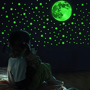 334 Pcs Glow in Dark Stars and Moon, Glow in The Dark Wall Stickers, Glowing Stars for Wall Decals, Glowing Ceiling Decals for Bedroom, Perfect for Kids Boys Girls Bedding Room Birthday Party