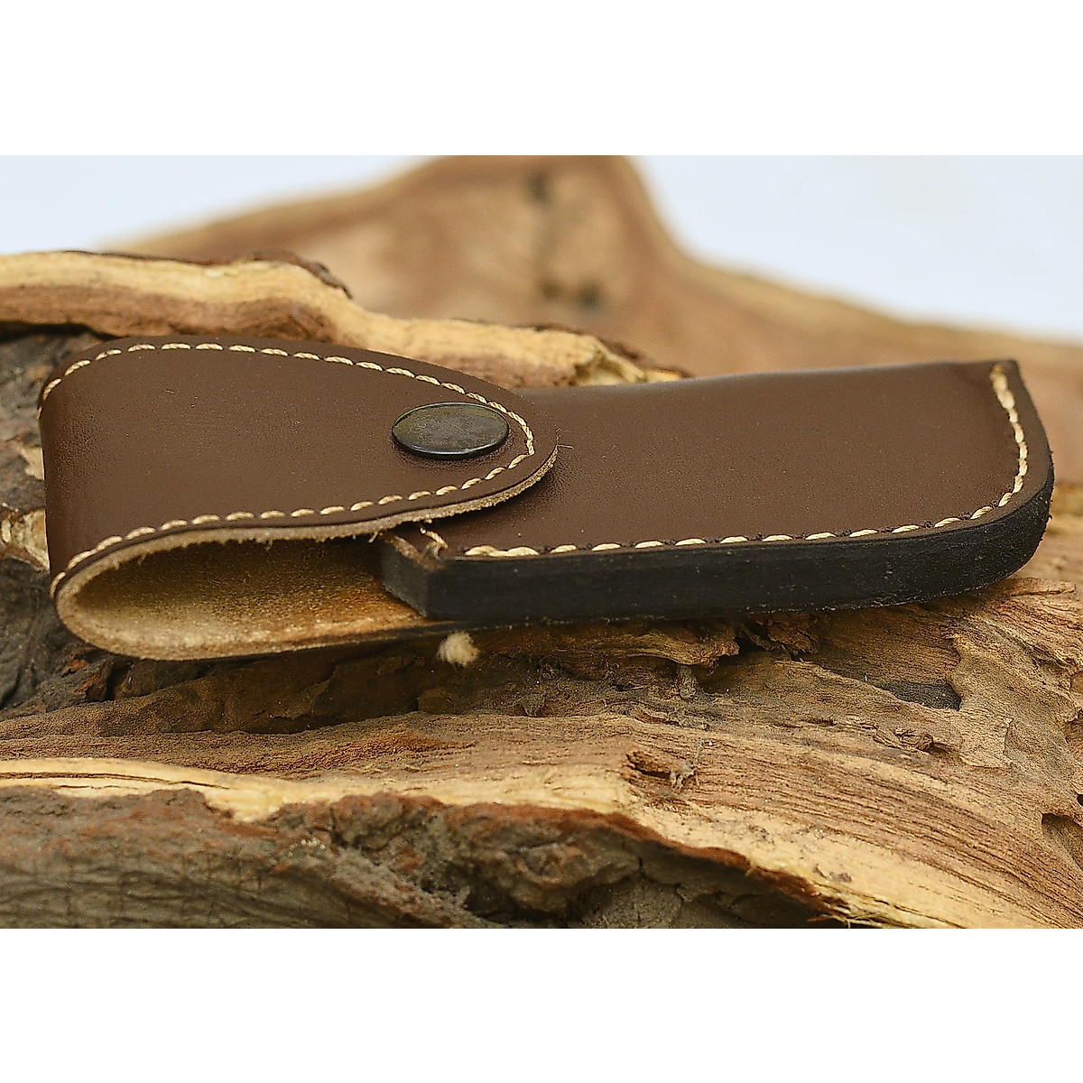 5" Genuine Leather Knife Holster with Belt Buckle – Holding Sheath for Pocket Knives, Folding Knife- Compact Draw EDC Knife Holster Belt – Brown, Camping, Hunting, and Outdoors.