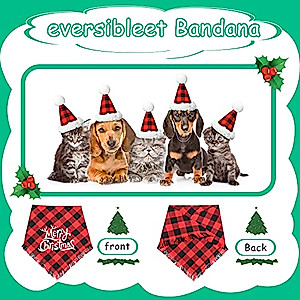 3 Pieces Christmas Dog Decoration Set, 1 Buffalo Plaid Dog Bandana Puppy Triangle Scarf 1 Pet Bow Tie with Bell 1 Christmas Dog Hat for Puppy Cat Pet Small Medium Large Dog(Black Red)