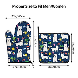 Westie Dog Oven Mitts and Pot Holders Sets Heat Resistant Kitchen Microwave Gloves for Baking Cooking Grilling BBQ