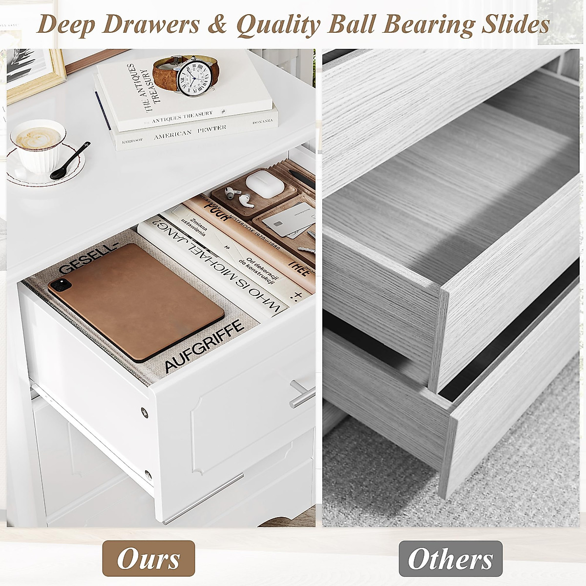 HITHOS 3 Drawer Dresser for Bedroom, 23.62" Wide Modern White Dresser, Tall Nightstand with 3 Deep Drawers, Wood Chest of Drawers, Side End Table for Living Room, Hallway, Home Office