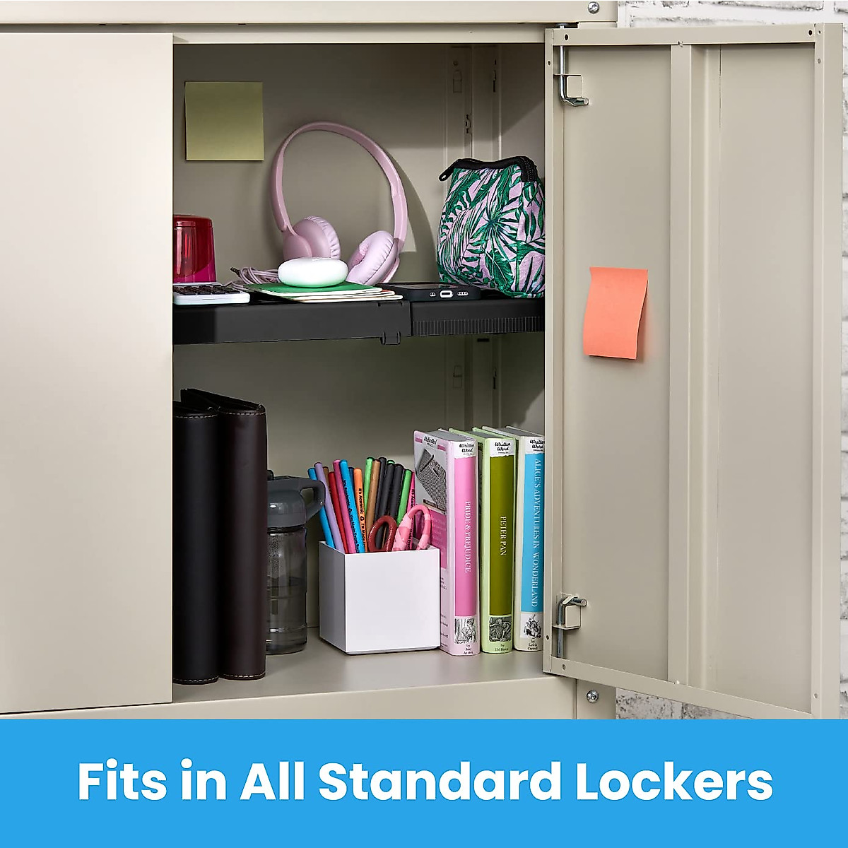 LockerMate Adjust-A-Shelf Easy to Use, Extends to Fit Your Locker, Black