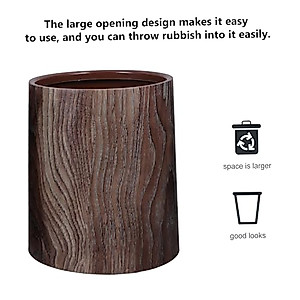 ANDRESLAD Wood Grain Trash Can Kitchen Trash Basket Trash Container Kitchen Trash Can Office Wastebasket Recycling Bin Brown Trash Can Rustic Garbage Can Vintage Trash Can Imitation Leather