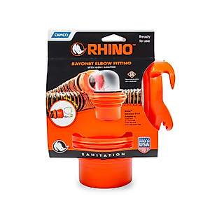 Camco 39736, RhinoFlex Clear RV Sewer Hose Elbow with 4-in-1 Adapter | Features a 360-Degree Fitting Rotation and Built-in Gasket for Odor-Tight Protection | Fits 4 Sizes of Dump Station Inlets