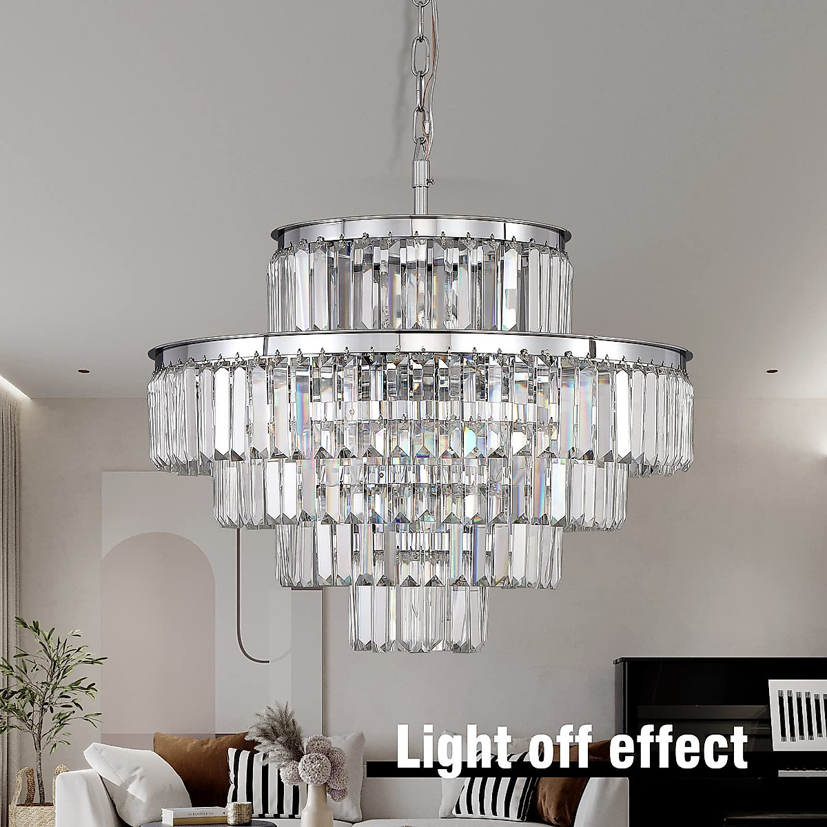 Lt-vt Chrome Modern Style Crystal Chandeliers & LightsRound Hanging Classic, Pendant Ceiling Chandelier Lighting Fixture 5-Tier for Dining Room Living Room(Chrome,24 inch)