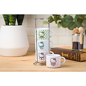 Silver Buffalo Sanrio Hello Kitty Polka Dots 4pc Stackable Ceramic Espresso Small Cup Set, 3 Ounces