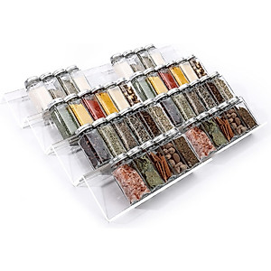 Yakaly Clear Acrylic Spice Drawer Organizer, Expandable 13" to 26" - 4 Tier 2 Sets(8 Pieces) In Drawer Seasoning Jars Insert , Drawer Spice Rack for Kitchen Cabinet Drawer/Countertop