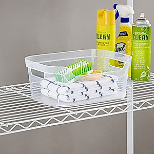 Sterilite 5.25x9.5x13 In Medium Polished Open Scoop Front Storage Bin w/Comfortable Carry Through Handles for Household Organization, Clear (8 Pack)