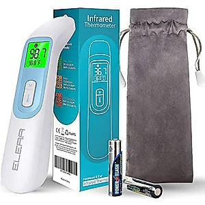 Ear Thermometer for Baby, ELERA Infrared Thermometer with Automatic Switching Mode of Ear & Forehead, 1s Measurement, 4 Color Backlight Display with Fever Indicator