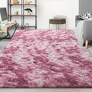 FlyDOIT Large Area Rugs for Living Room, 5x8 Feet Tie-Dyed Blush Shaggy Rug Fluffy Throw Carpets, Ultra Soft Plush Modern Indoor Fuzzy Rugs for Bedroom Girls Kids Nursery Room Dorm Home Decor