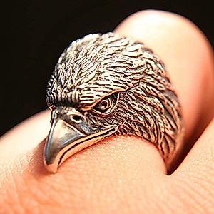 Retro Eagle Ring for Men Women 925 Sterling Silver Eagle Head Ring Punk Jewelry Size 9