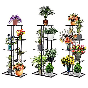 MTB 5 Tier Metal Plant Stand for Indoor Outdoor Flower Pot Display Planter Shelf, Charcoal Grey