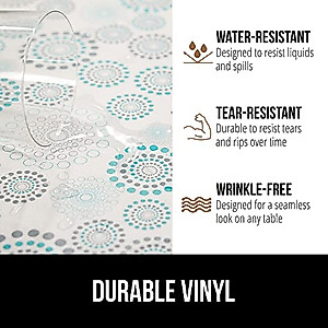 Gorilla Grip Vinyl Round Tablecloth, Fitted Elastic Edge Cover, Fade and Stain Resistant Table Cloths, Spill Proof Linen Covers for Indoor Dining, Outdoor Picnic Parties, Camping, 44" Turquoise Spiral